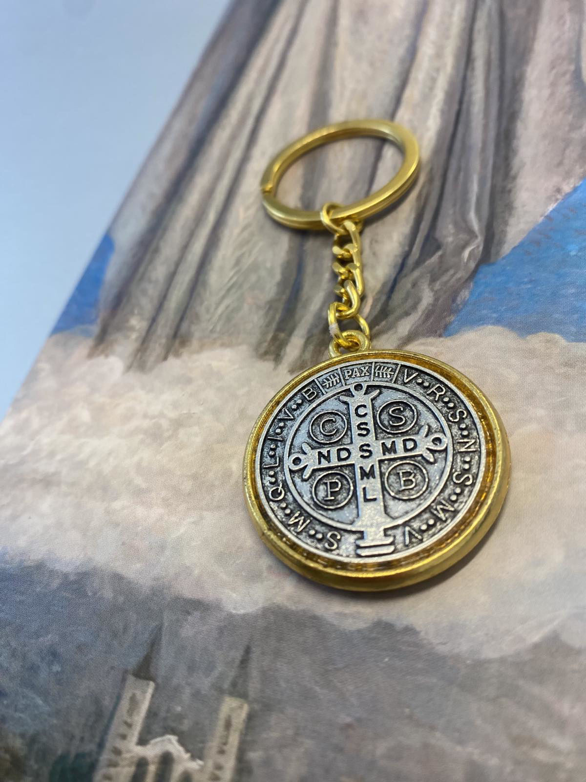 Key chain- Saint Benedict (gold) | Official Parish Medjugorje Webshop